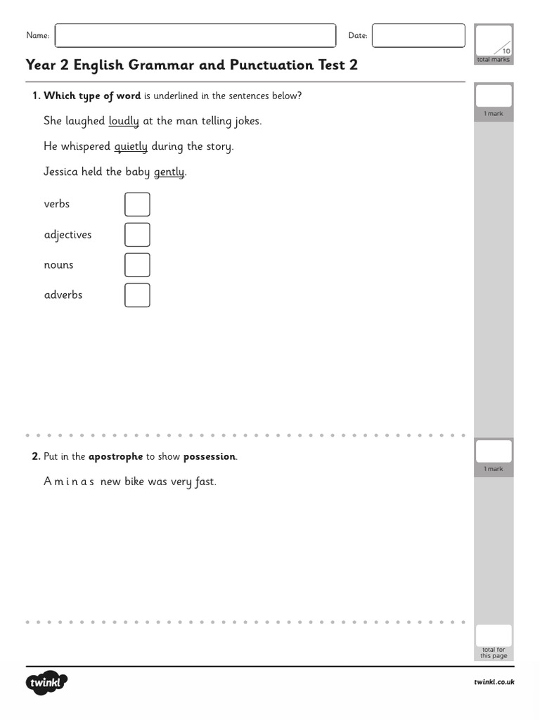 Year 2 Grammar and Punctuation Test 2 | PDF