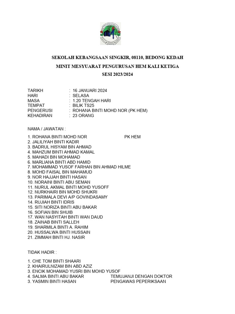 Minit Mesyuarat Hem 3 2023 2024 | PDF