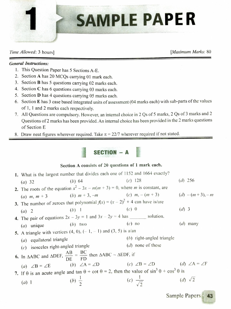 Sample Paper 1 | PDF