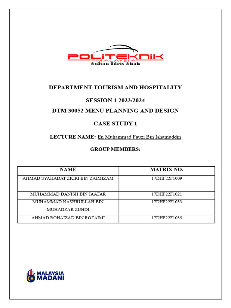 Case Study 1 - Menu Planning | Download Free PDF | Restaurants | Menu