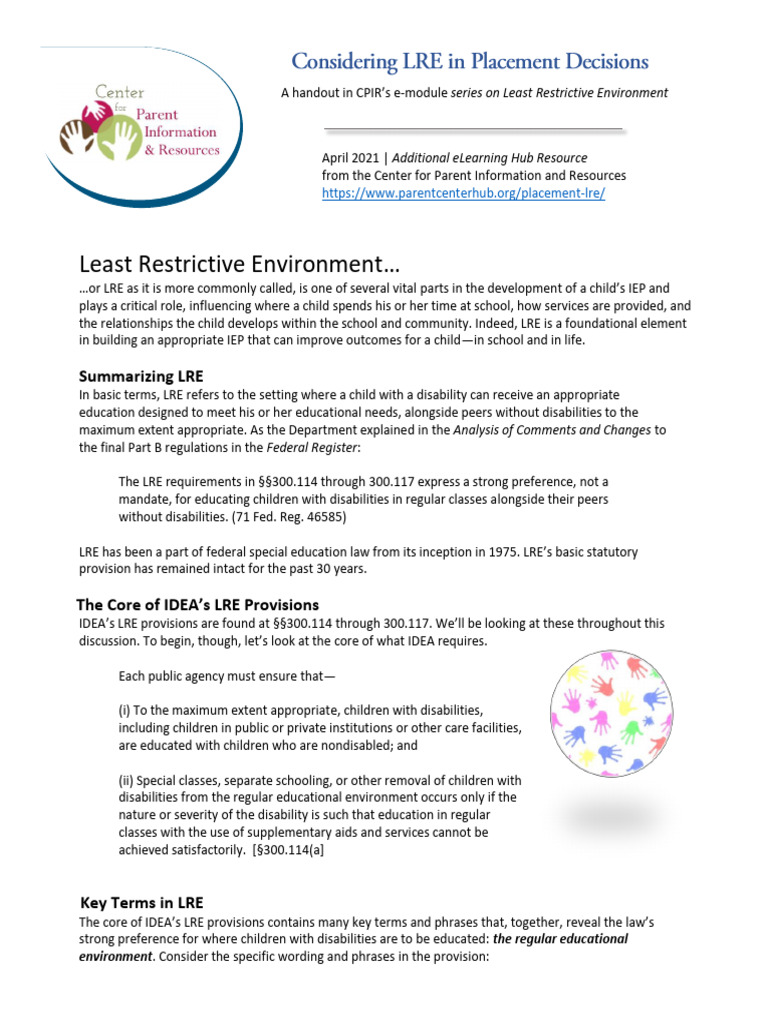 Considering LRE in Placement Decisions | PDF | Individualized Education ...
