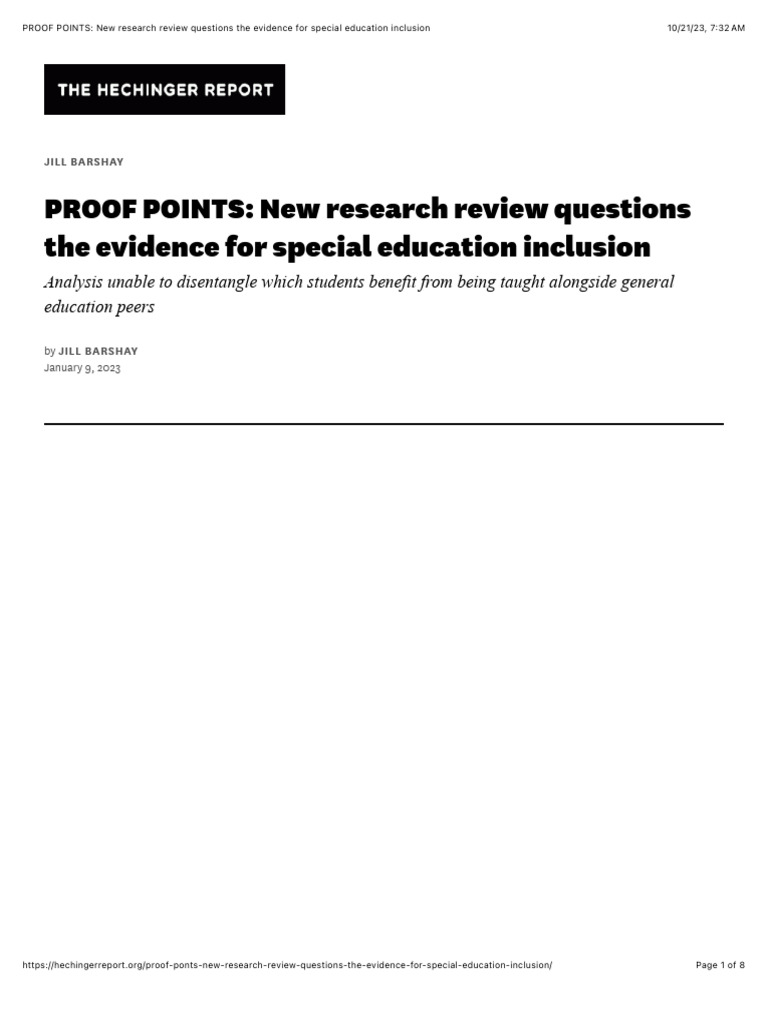 Proof Points: New Research Review Questions The Evidence For Special ...