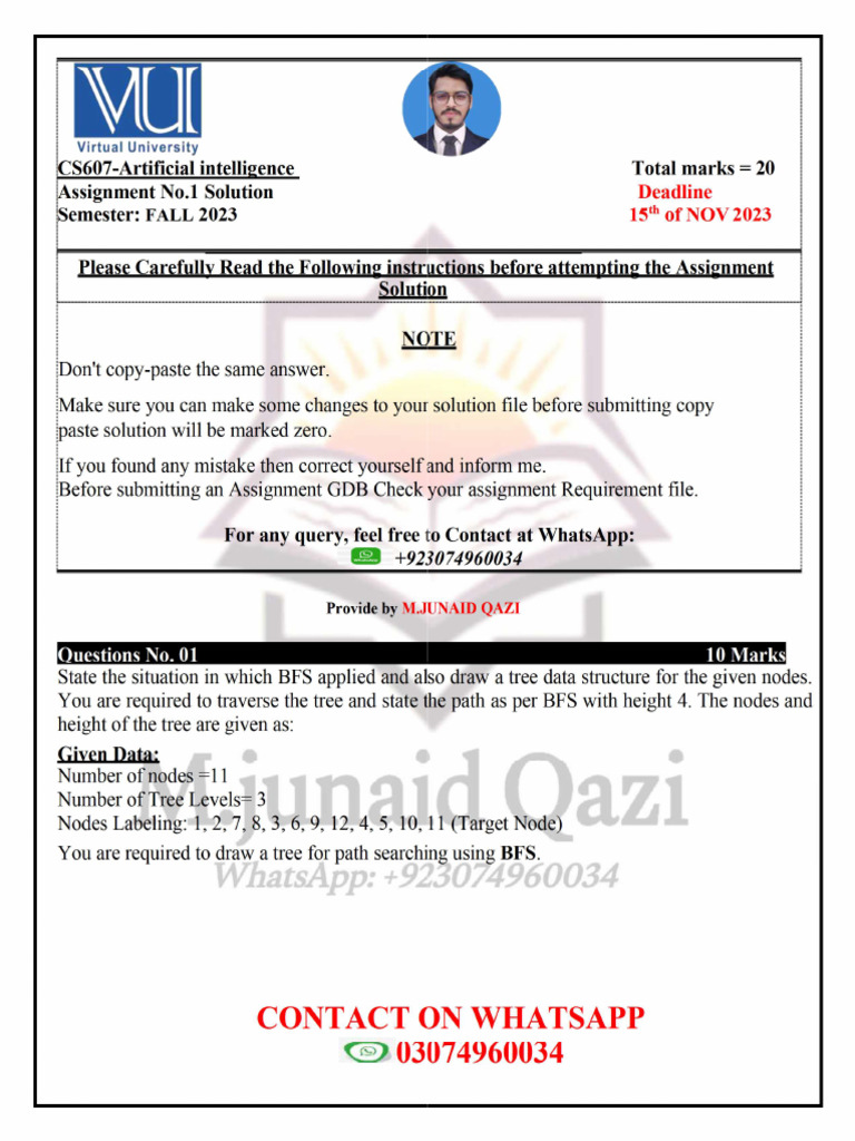CS607-Assignment No.1 100% Accurate Solution by M.junaid Qazi | PDF
