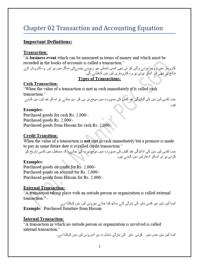 Ch-2 Transaction & Accounting Equation | PDF