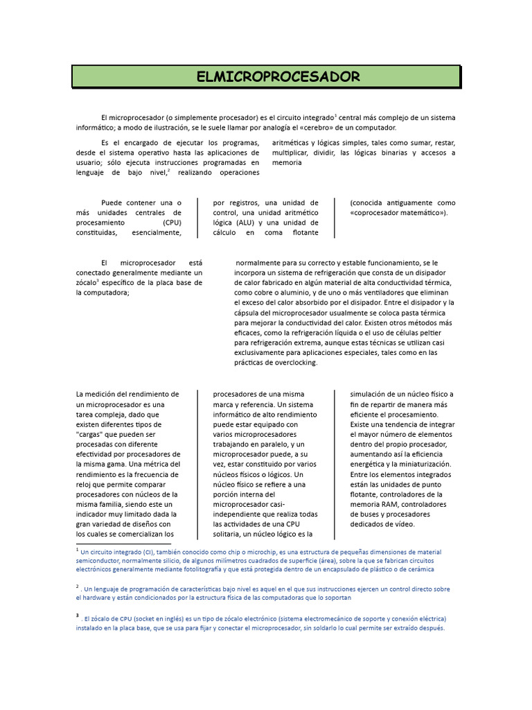 ELMICROPROCESADOR | PDF | Microprocesador | Circuito integrado