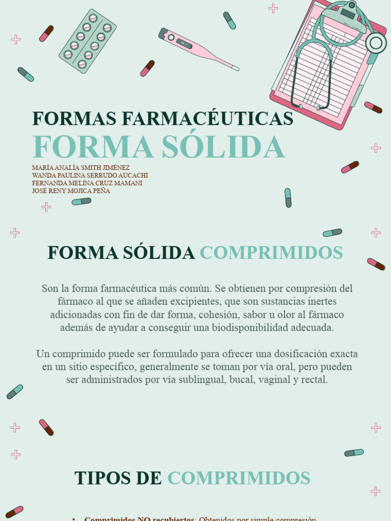 Tipos de Formas Farmacéuticas Sólidas | PDF | Tableta (Farmacia ...
