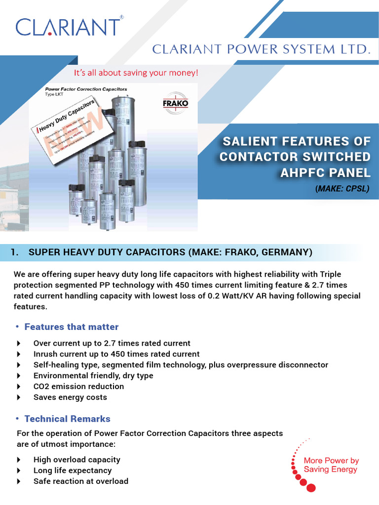 Salient Features of Ahpfc Panel | PDF | Capacitor | Fuse (Electrical)