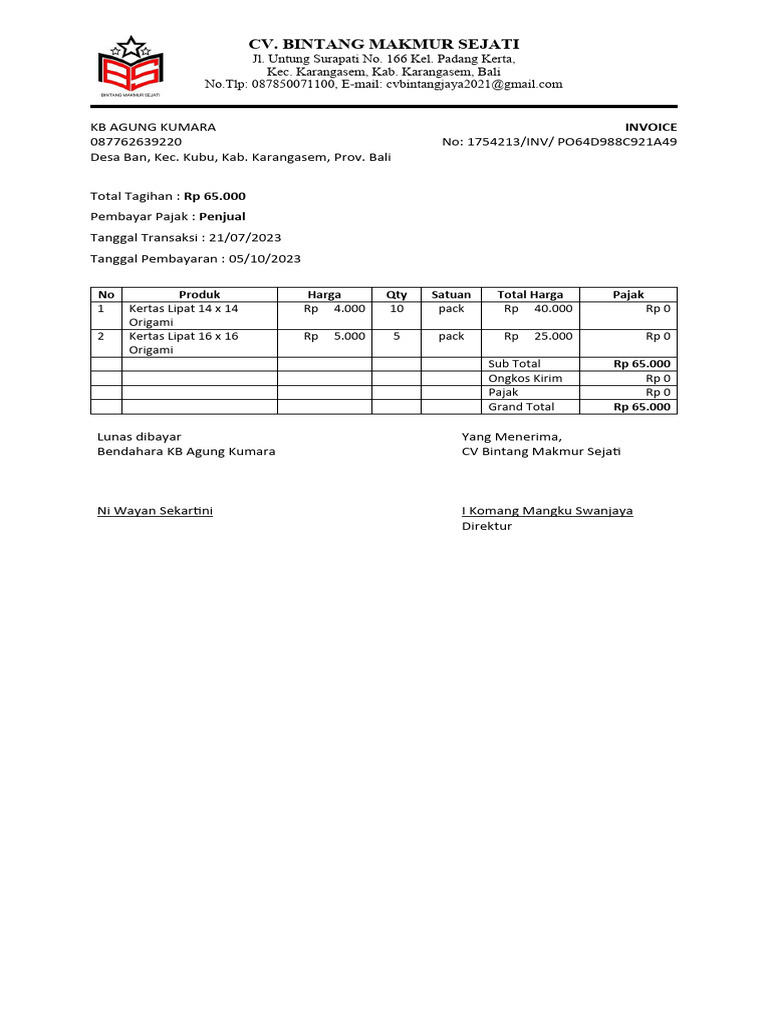 Invoice Pembelian Kertas ATK | PDF