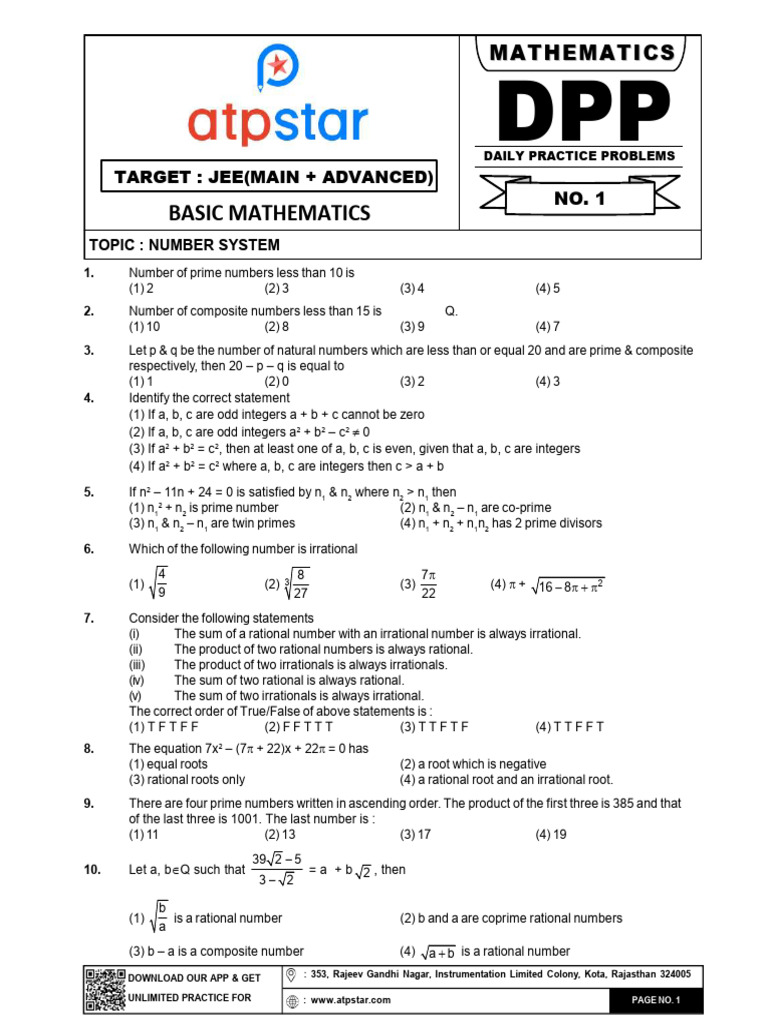 JEE Basic Mathematics Practice Problems | PDF | Numbers | Rational Number