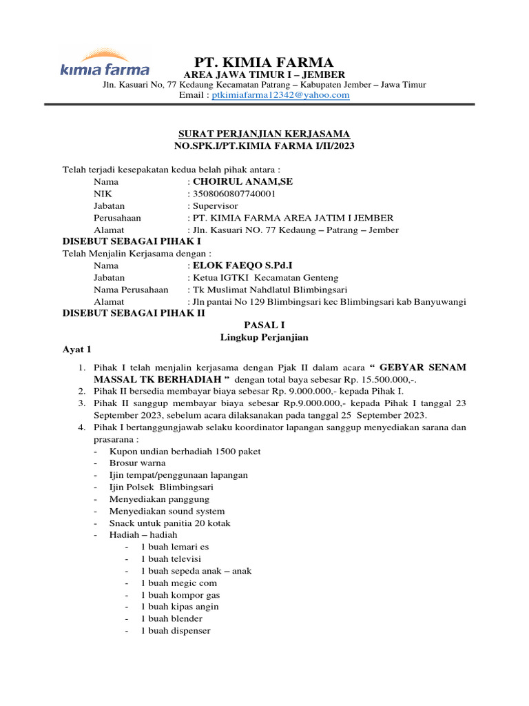 Surat Perjanjian Kimia Farma Pdf