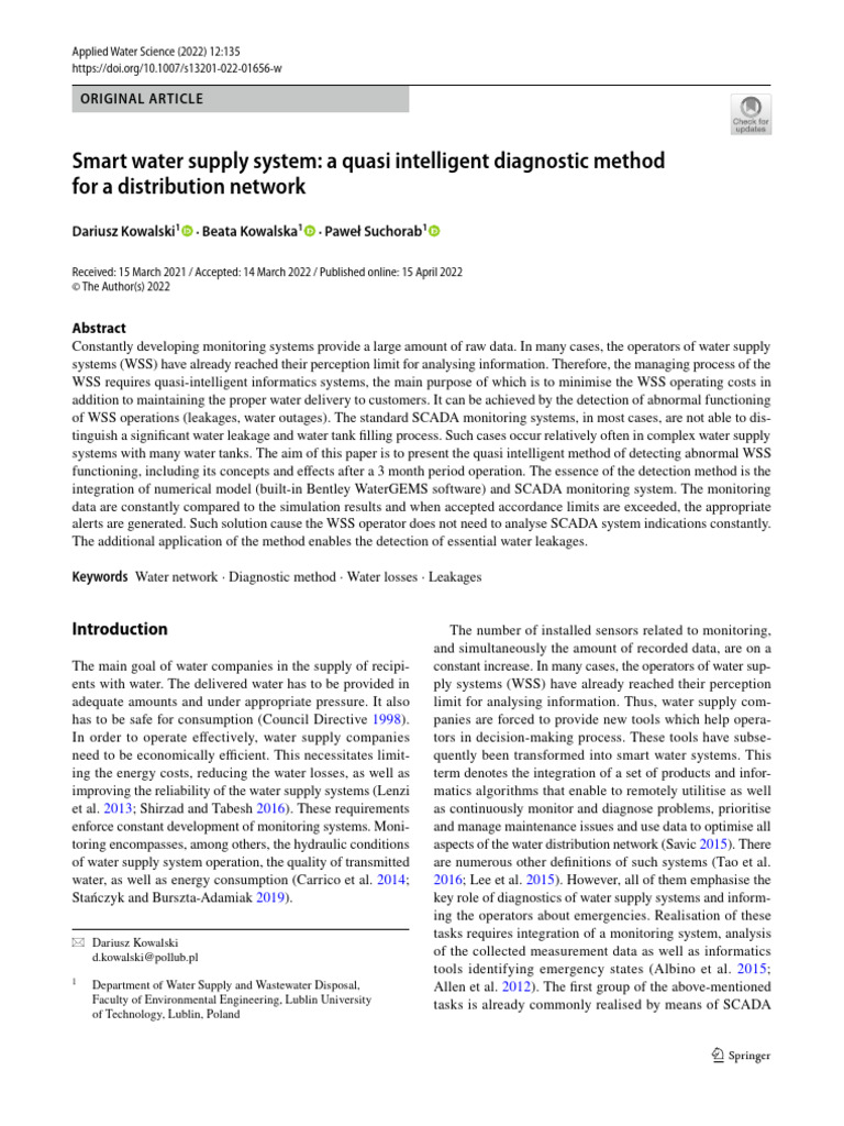 Smart Water Supply System - A Quasi Intelligent Diagnostic Method For A ...