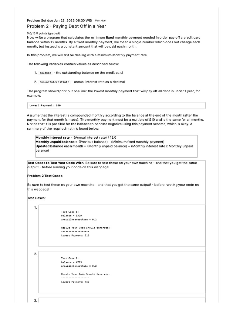 Problem Set 2 - Unit 2 - Simple Programs - Problem-2 | PDF | Interest | Credit Card