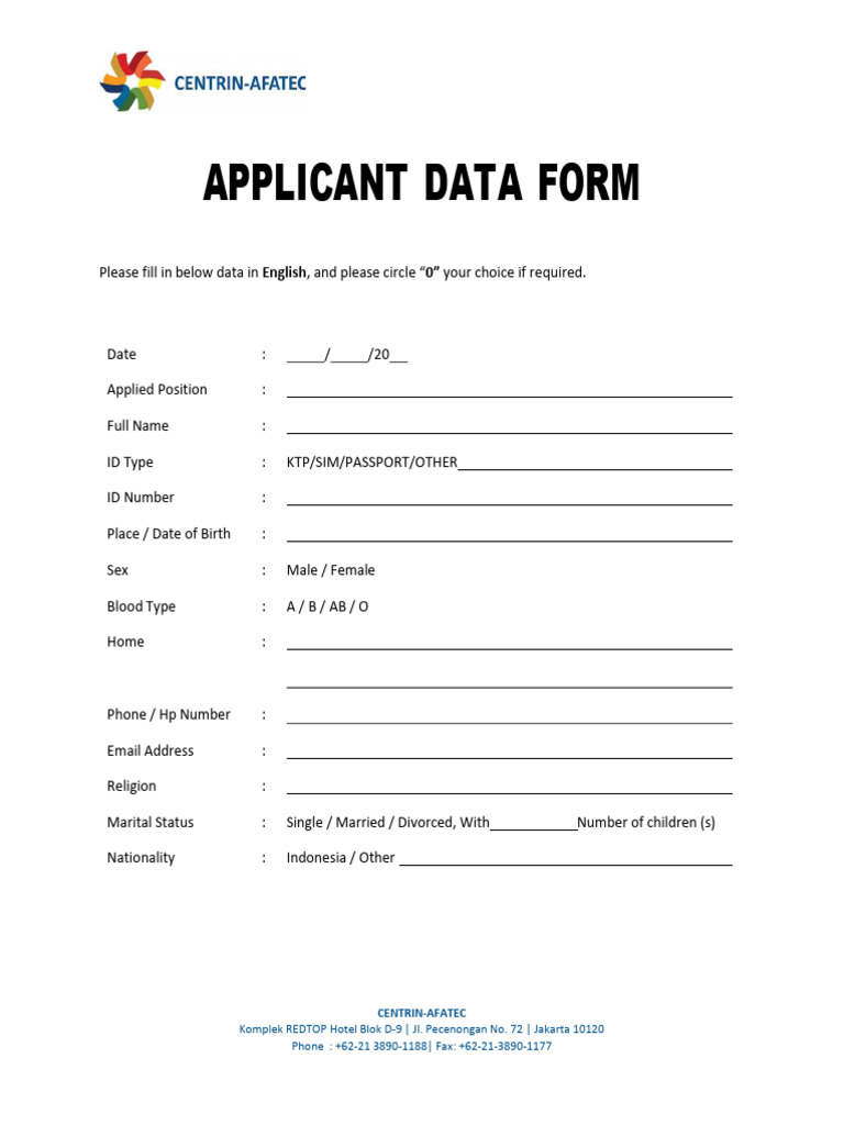 Applicant Data Form - Centrin | PDF