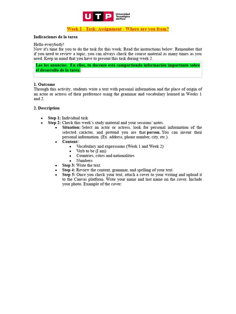 Week 2 - Task Assignment - Where Are You From | PDF | Linguistics | Human Communication