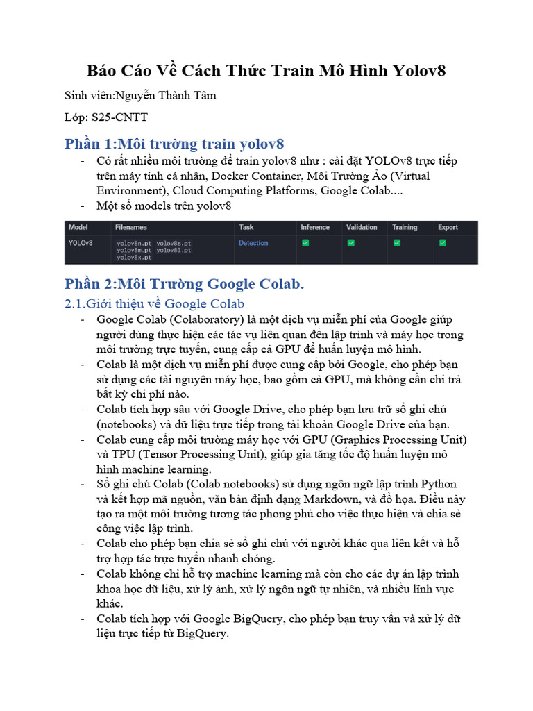 Báo Cáo Về Cách Thức Train Trên Yolov8 | PDF