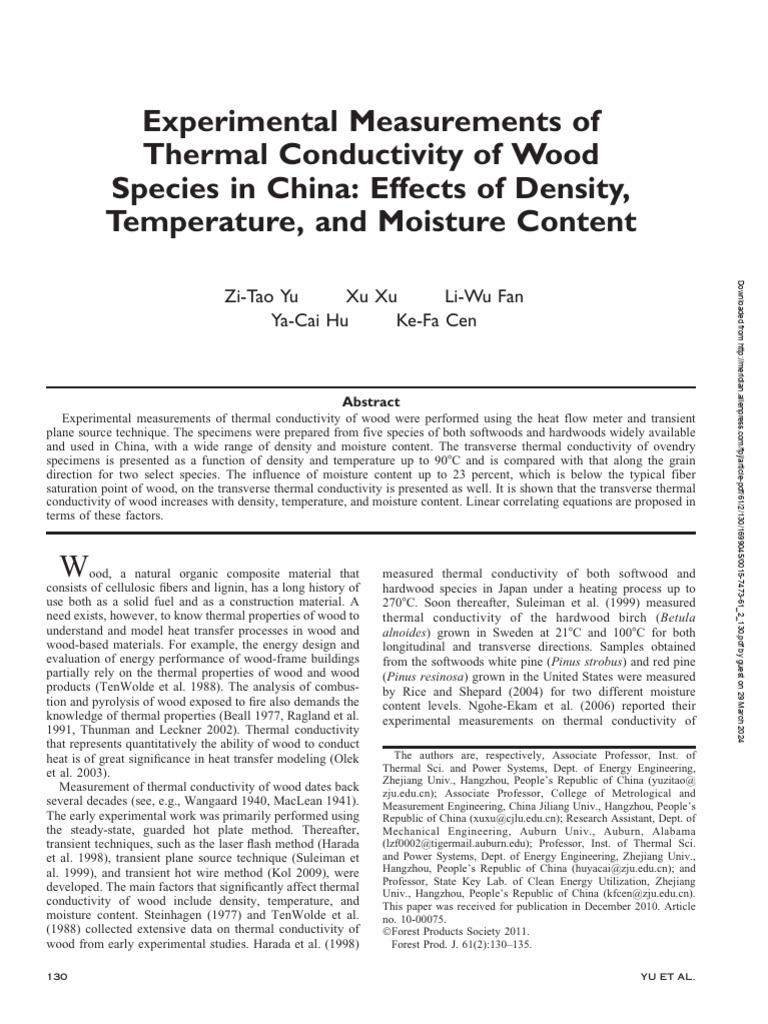 Experimental Measurements of Thermal Conductivity of Wood Species in ...