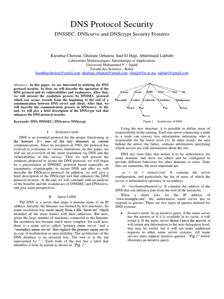 DNS Protocol Security - DNSSEC, DNScurve and DNScrypt Security Features | PDF