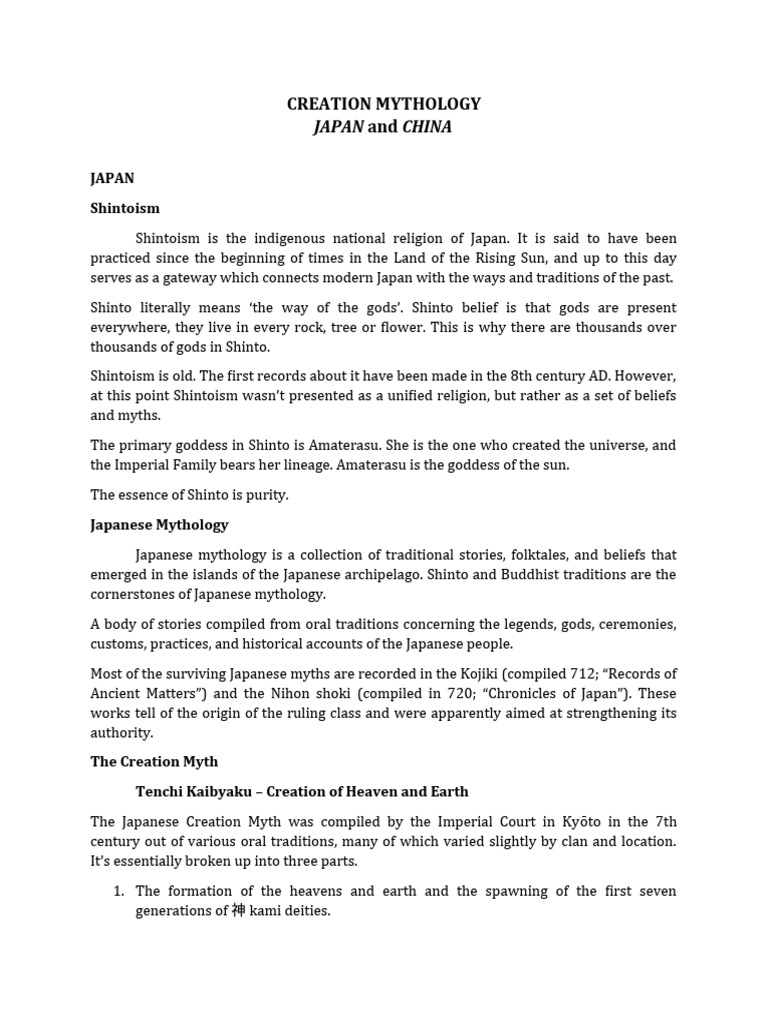 2 Creation Myth Japan and China | PDF | Shinto | Religious Belief And ...