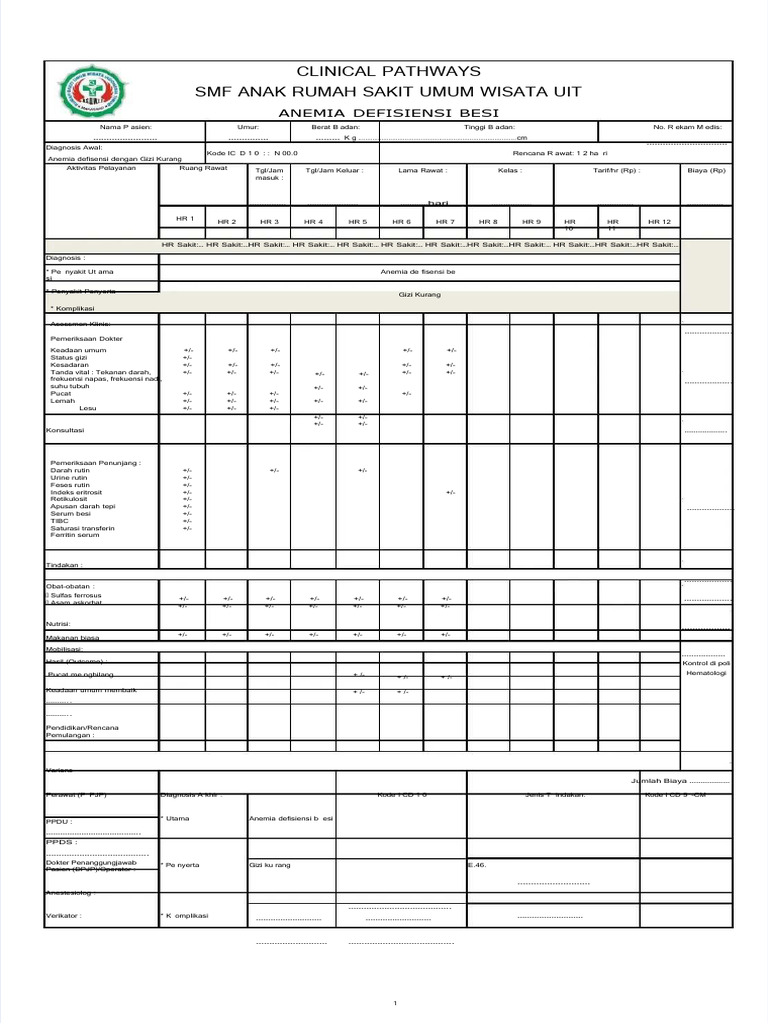 PDF Clinical Pathway Form Anemia Defisiensi Besi - Compress | PDF