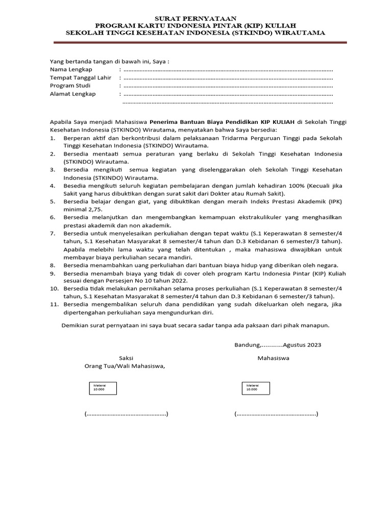 Surat Pernyataan Kipk | PDF