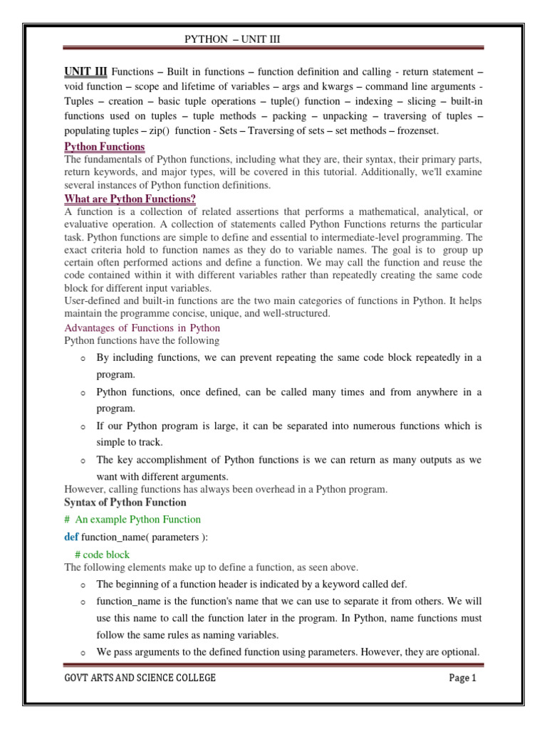 Unit Iii Python Pdf Parameter Computer Programming Scope Computer Science 