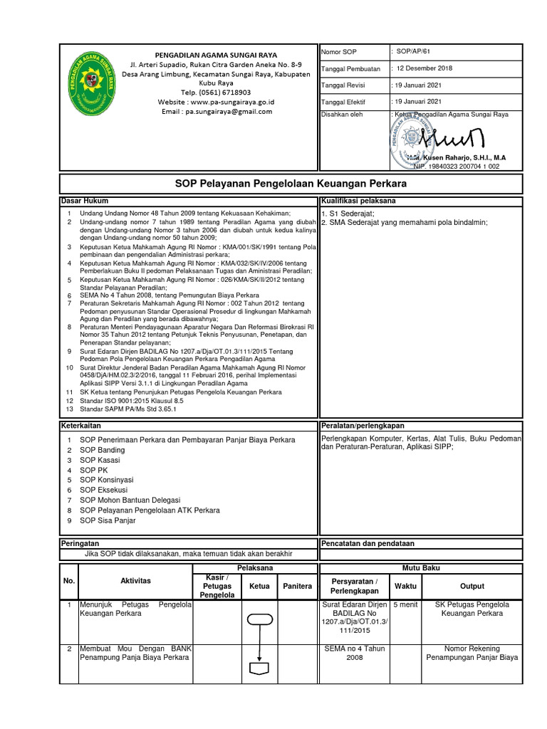 3.61 SOP Pelayanan Pengelolaan Keuangan Perkara | PDF
