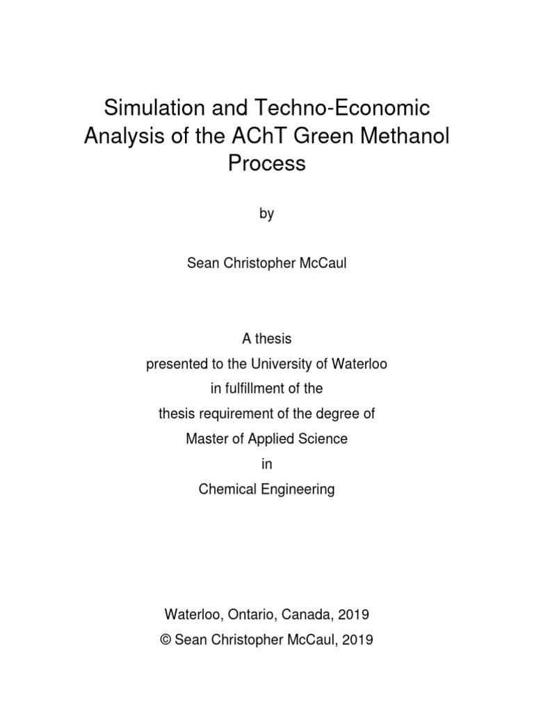 Simulation and Techno-Economic Assessment of Green Methanol Acht ...