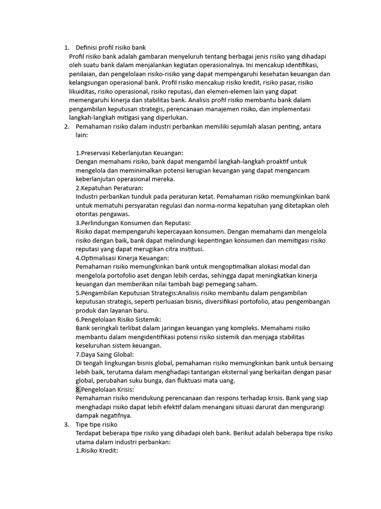 Risiko Profil Bank | PDF