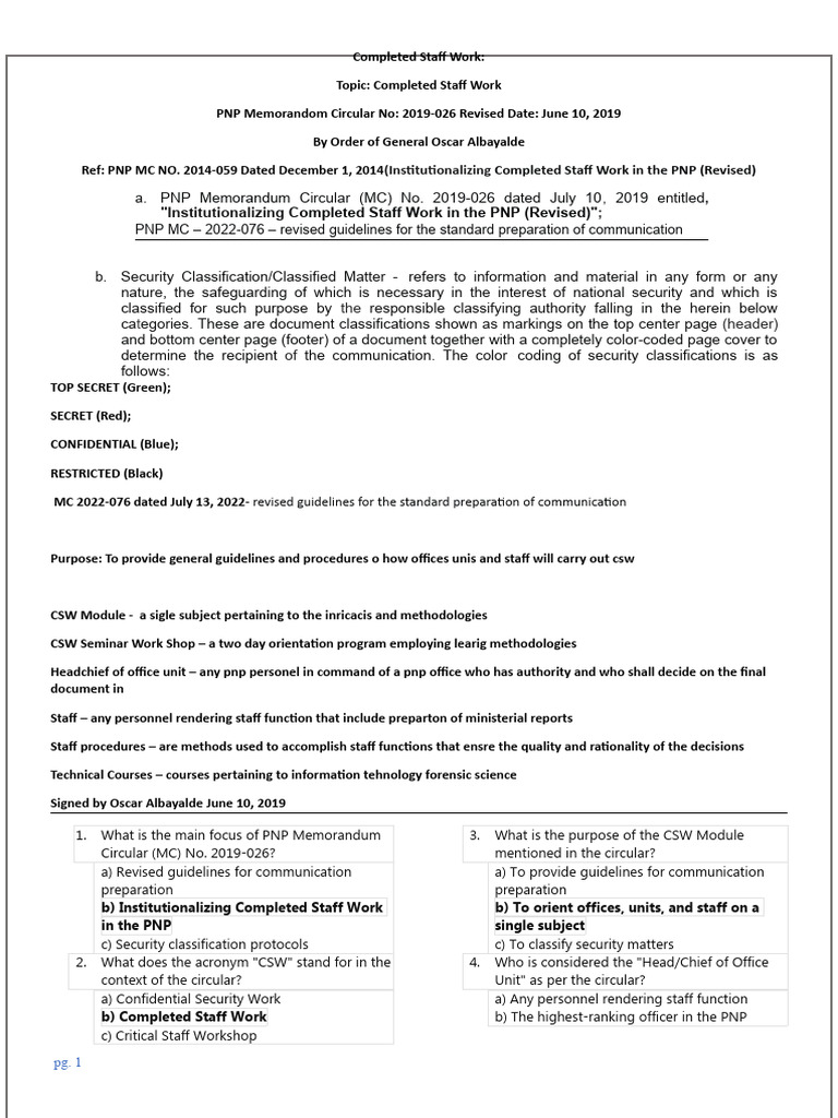 Completed Staff Work in PNP Guidelines | PDF