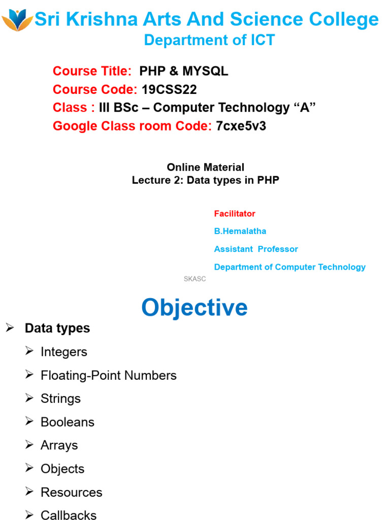 LECTURE 2-Data Types | PDF | Variable (Computer Science) | Php LECTURE 2-Data Types | PDF | Variable (Computer Science) | Php