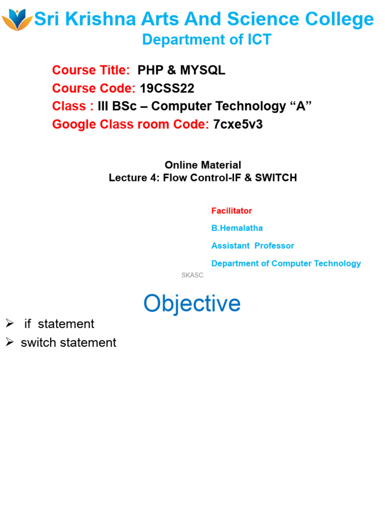 LECTURE 4-Flow Control-IF & Switch | PDF | Grammar | Control Flow