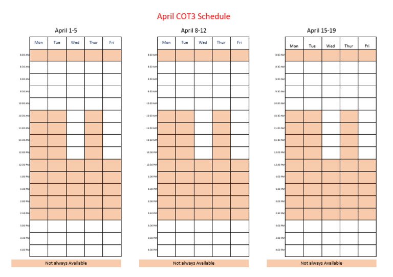 April COT3 Work Schedule | PDF