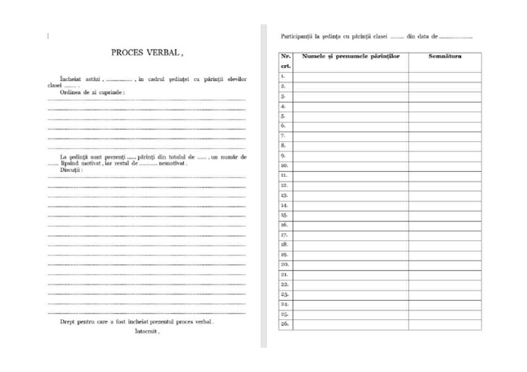Proces Verbal Sedinta Cu Parintii | PDF