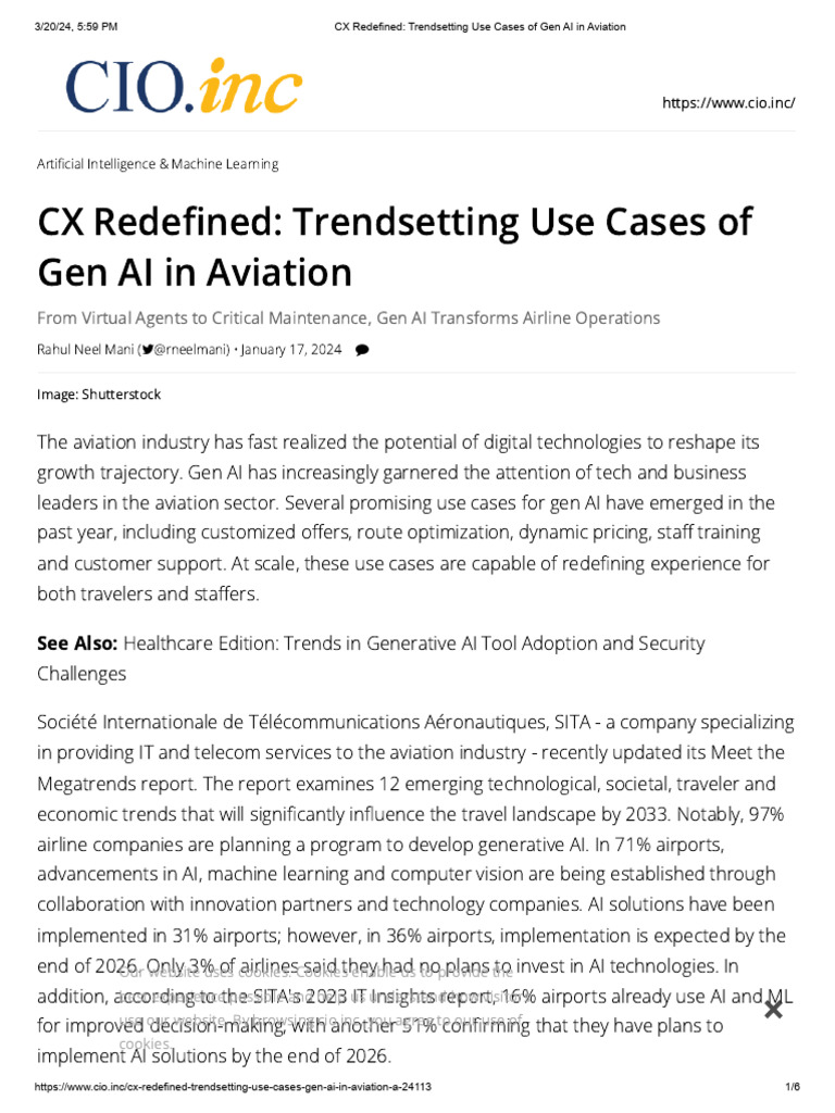 CX Redefined - Trendsetting Use Cases of Gen AI in Aviation | PDF | Artificial Intelligence ...