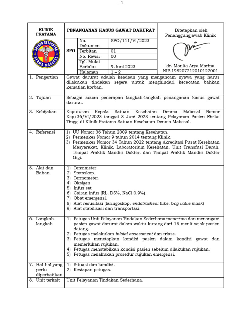 PKP 7 Ep 2 Spo Penanganan Kasus Gawat Darurat BHD | PDF