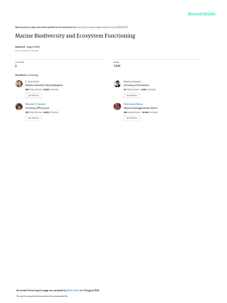 Marine Biodiversity And Ecosystem Functioning Pdf Biodiversity Oceans