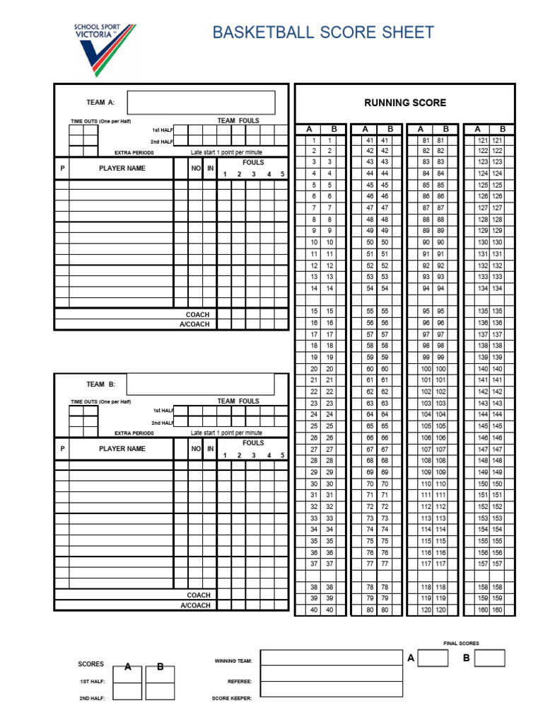 Basketball Score Sheet | PDF | Sports | Association Football