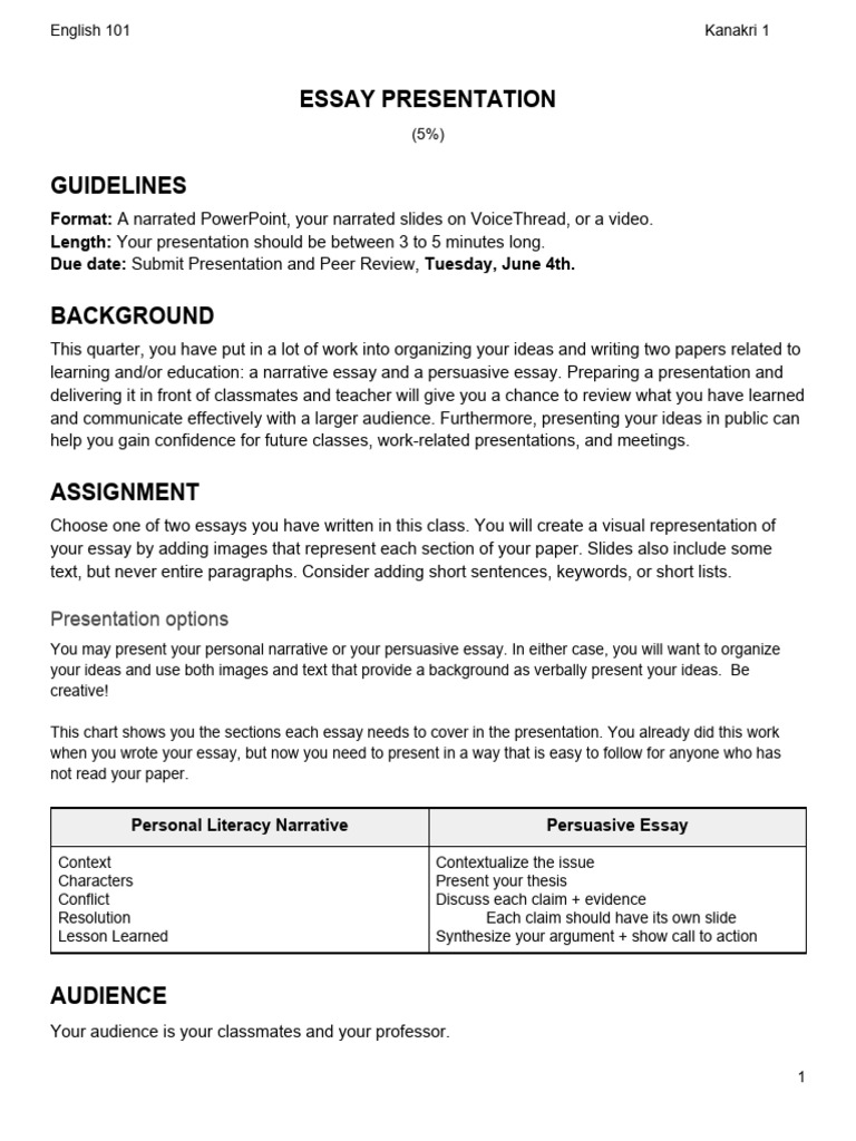 Student Presentation Guide | PDF | Essays | Learning