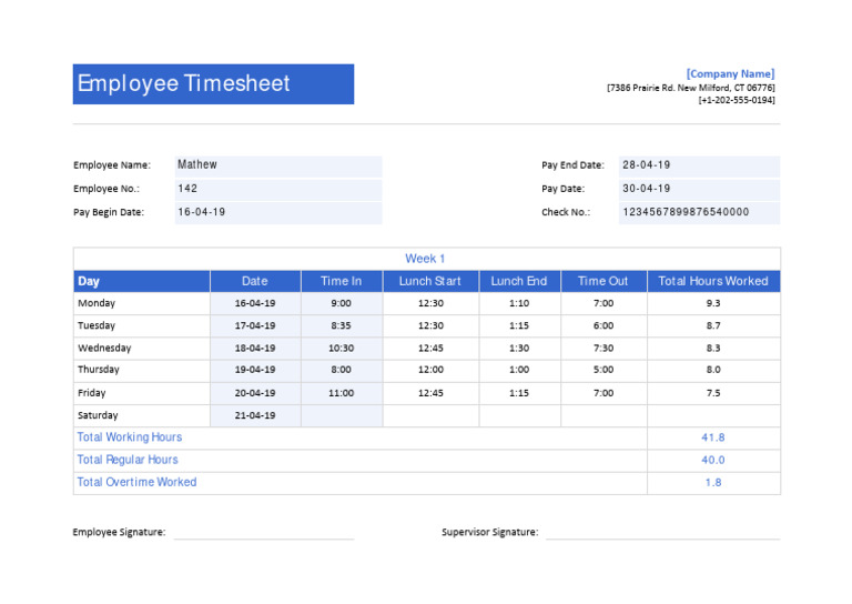 Employee Timesheet Template | PDF