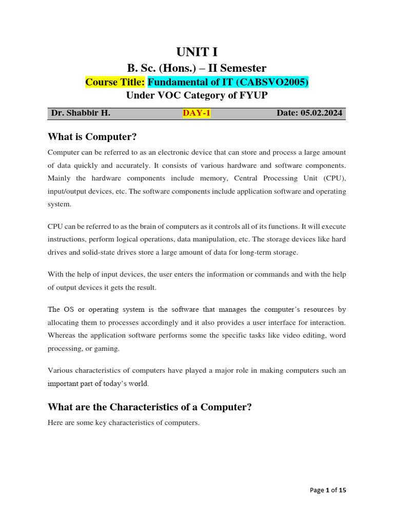 UNIT I - Day-1 05.02.2024 | PDF | Computer Monitor | Computer Hardware