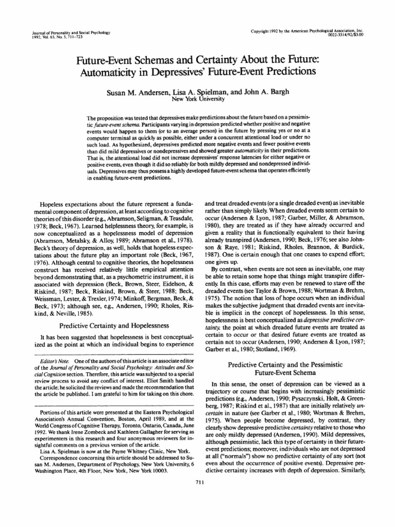 Future Event Schemas and Certainty About The Future | PDF | Major ...