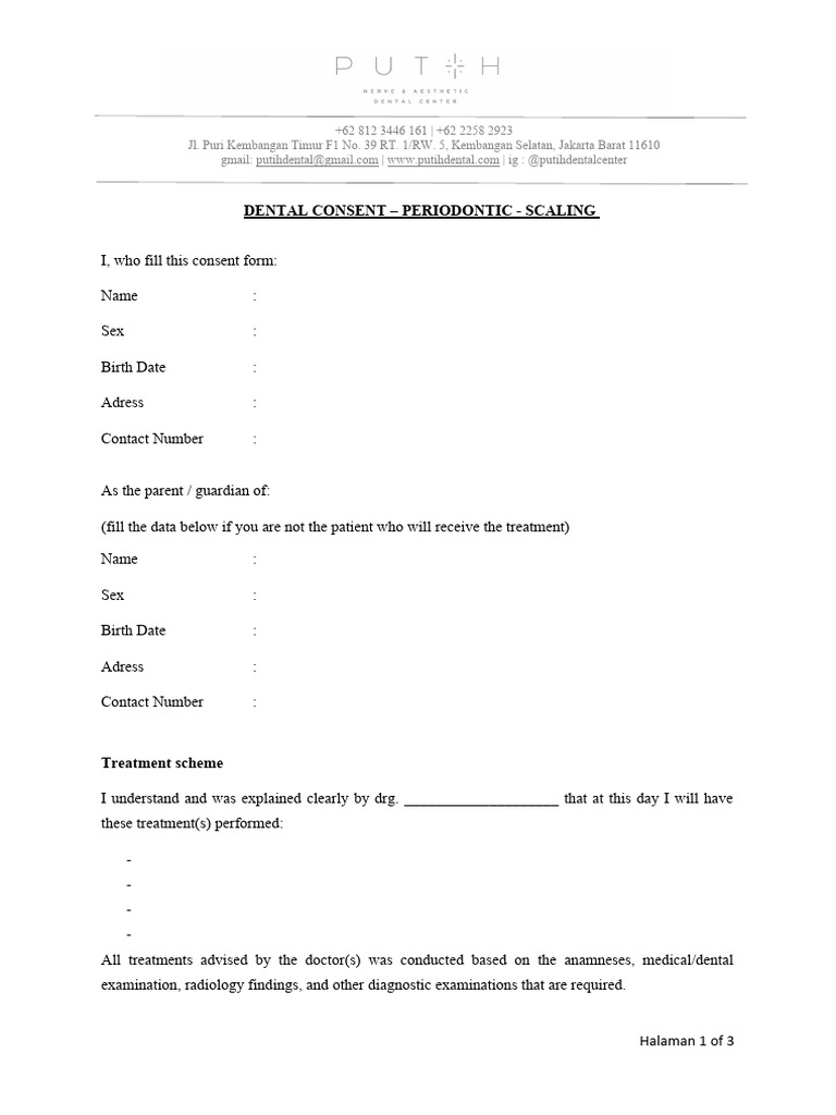 Dental Scaling Consent Form | PDF | Dentistry | Health Care