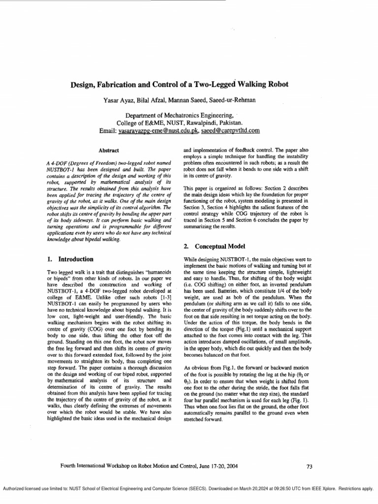 Legged Robot Control 1 | Download Free PDF | Gear | Center Of Mass
