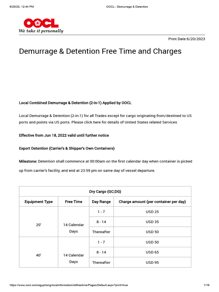 OOCL Demurrage & Detention Charges | PDF | Supply Chain Management ...
