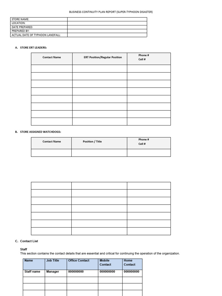BCP & Typhoon Preparedness Template | PDF | Flood