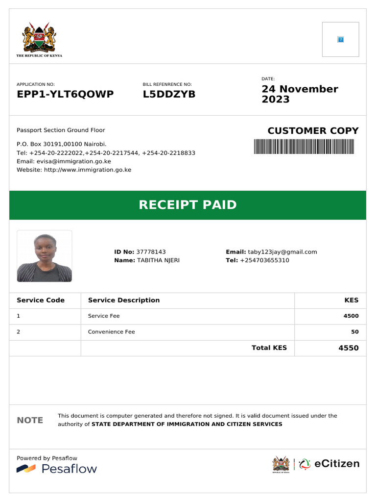 Epp1-Ylt6qowp-Immigration Receipt | PDF | Government And Personhood