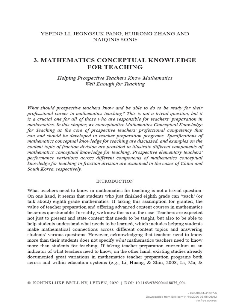 Li Et Al (2019) - Mathematics Conceptual Knowledge For Teaching | PDF ...