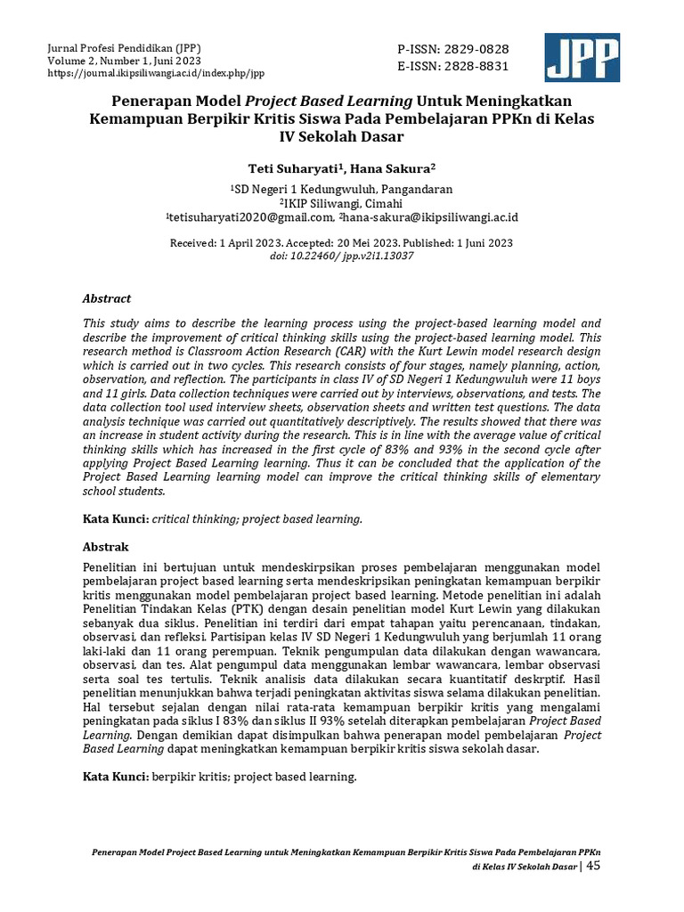 13037-Article Text-44869-1-10-20230703 | PDF | Critical Thinking | Project Based Learning