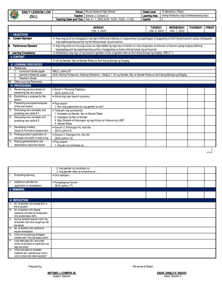 Q3 Dll Ap10 W1 Uri Ng Gender Sex Pdf 