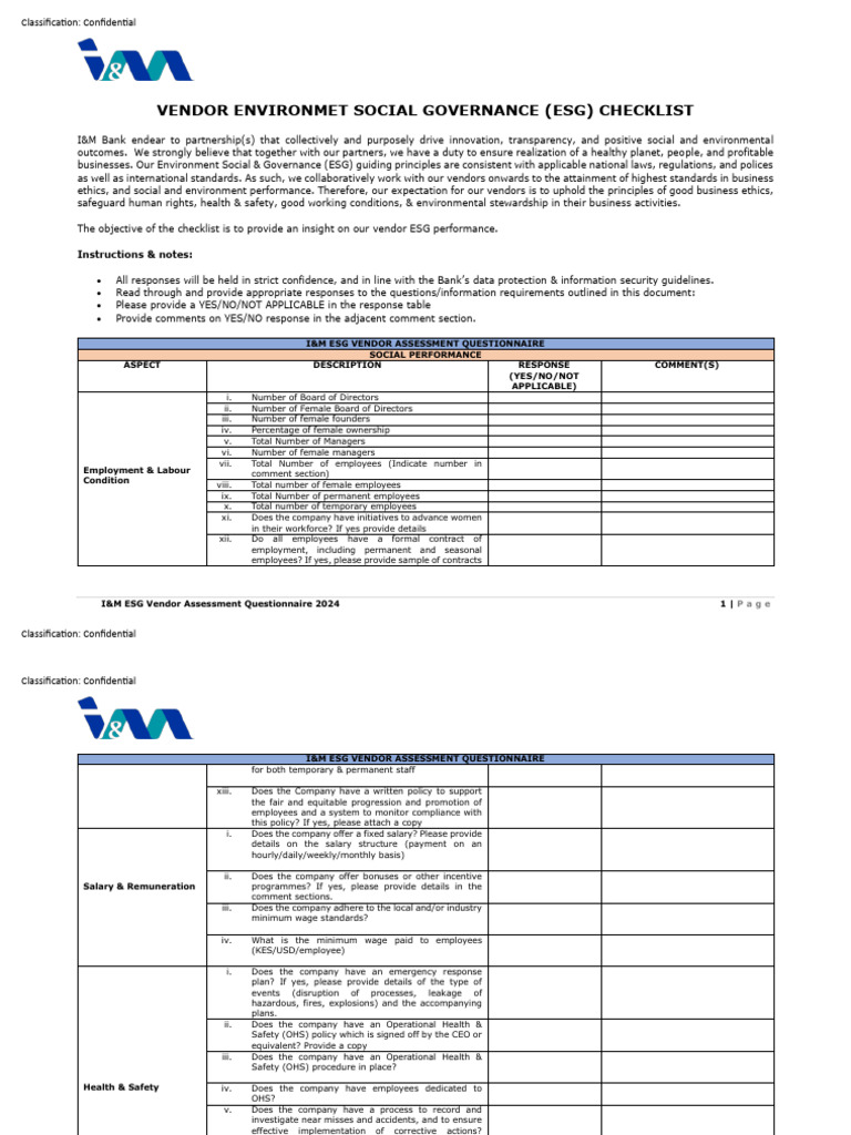 IM ESG Vendor Questionnaire 6y6IEYq | PDF